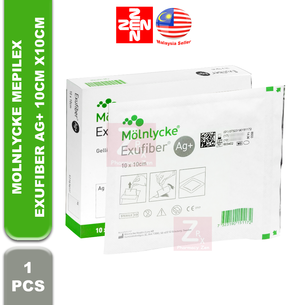 Zen Pharmacy | Molnlycke Exufiber Ag+ 10cm X10cm ( 1PC)